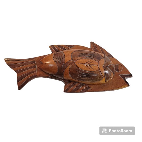 Source Unknown | Accents | Vintage Hand Carved Wood Fish Trinket Box ...